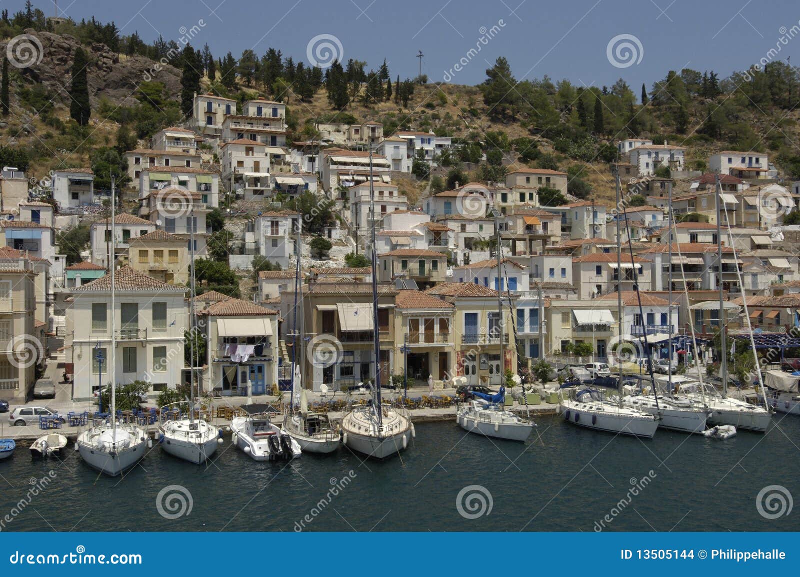 Island of Poros stock photo. Image of port, boat, greece - 13505144