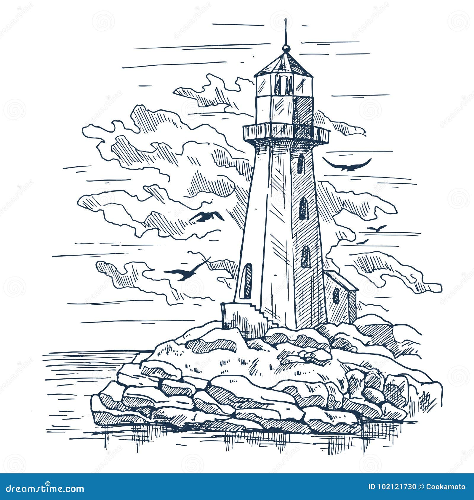 Lighthouse Sketch On Seashore With House Cartoon Vector | CartoonDealer ... Lighthouse Sketch On Seashore With House Cartoon Vector | CartoonDealer ...
