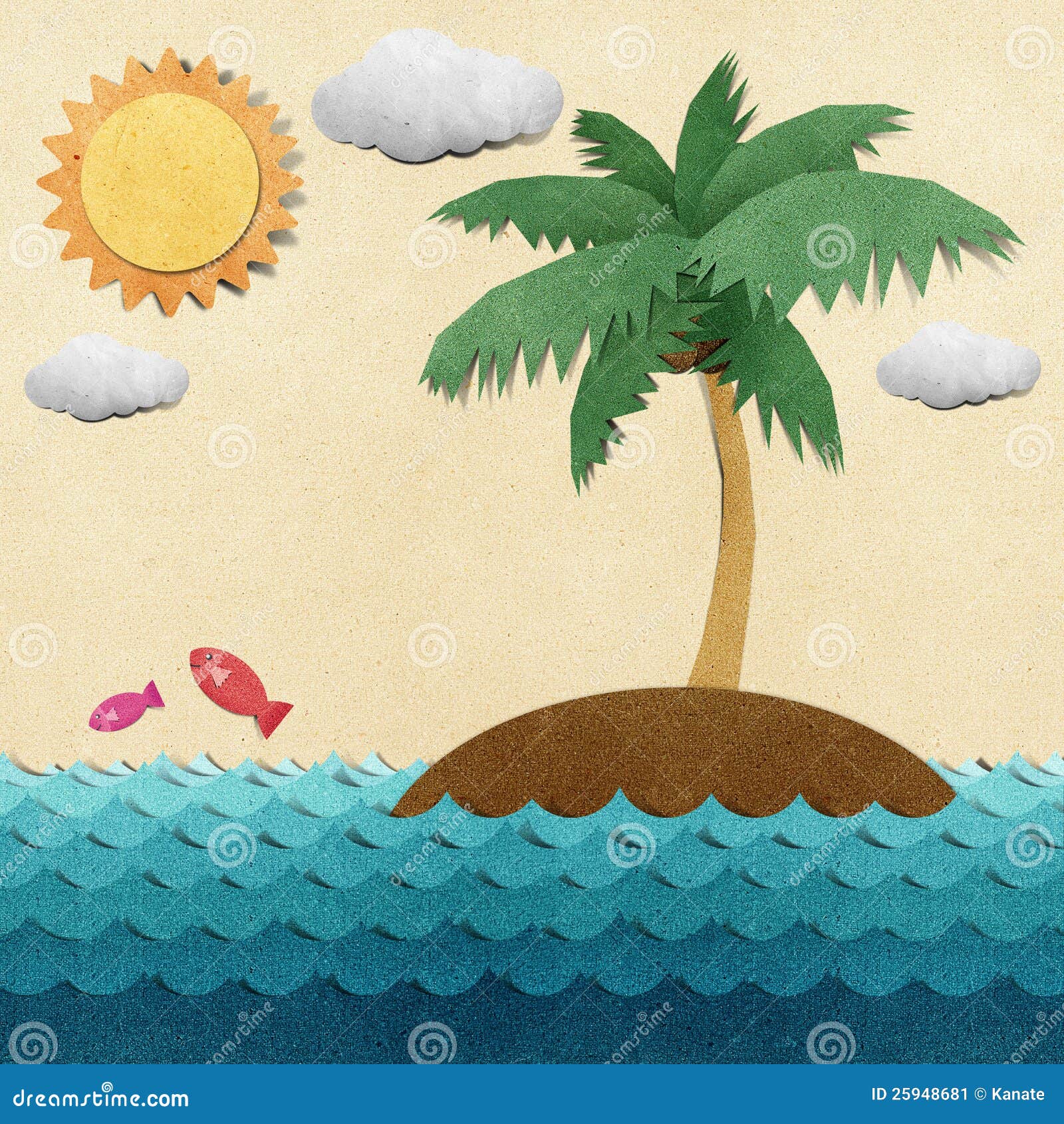 Island and Sea Recycled Paper Craft Stock Illustration - Illustration ...