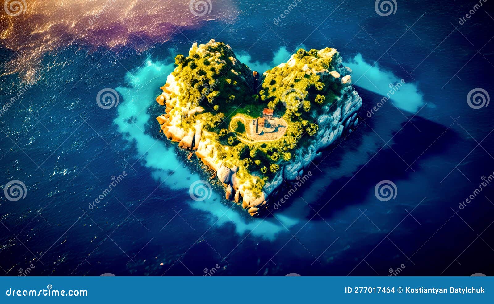 Island in the Shape of Heart in the Middle of the Ocean. Generative AI ...