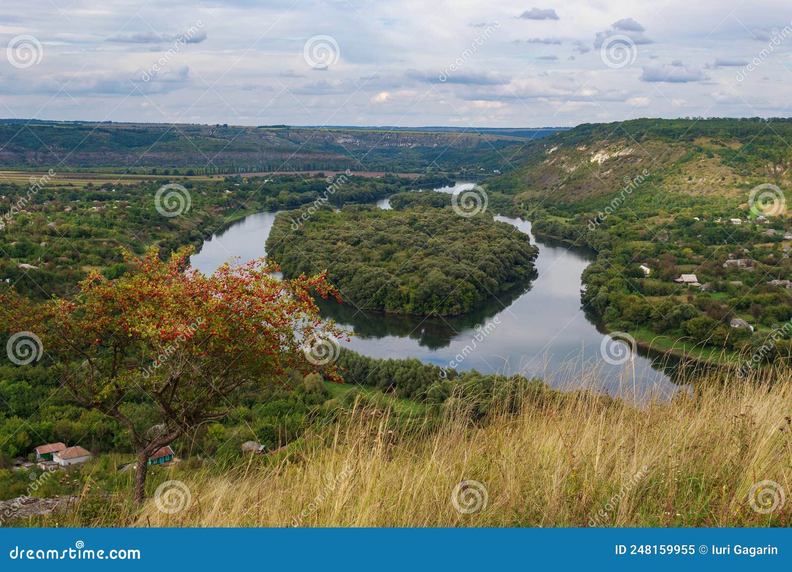 Island in the Shape of a Heart on the River in Nature. Background with ...