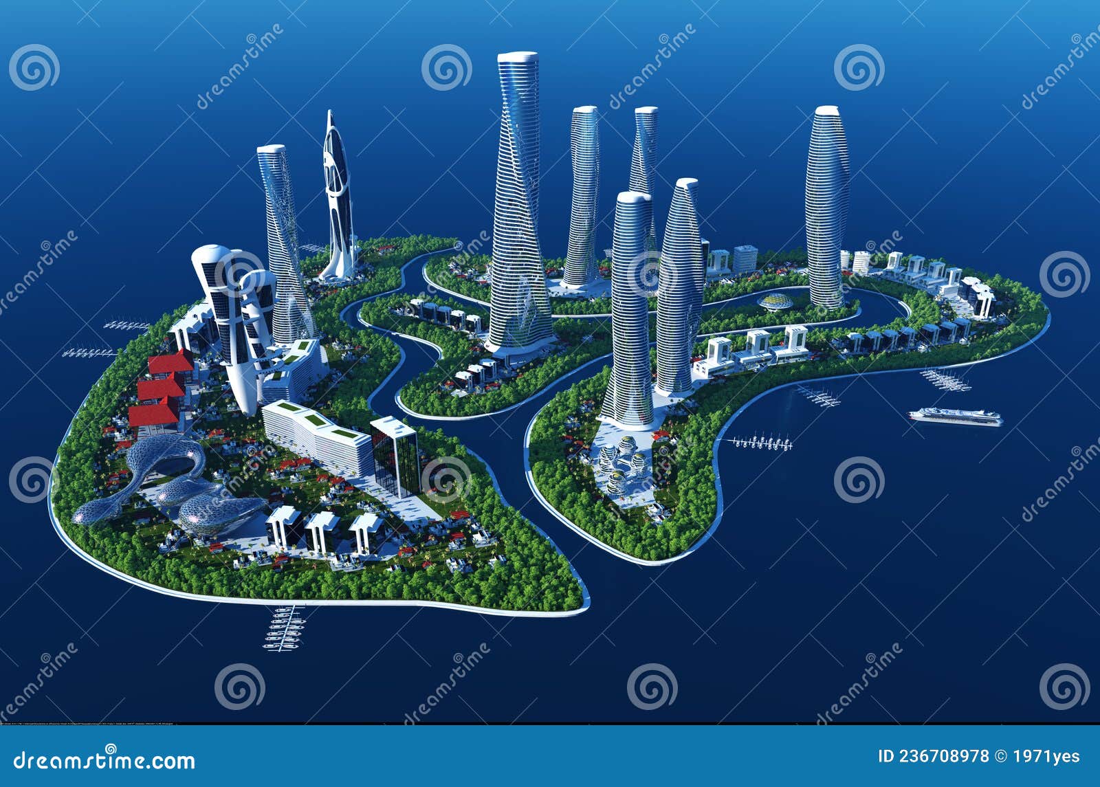 Island with a skyscraper stock illustration. Illustration of projects ...