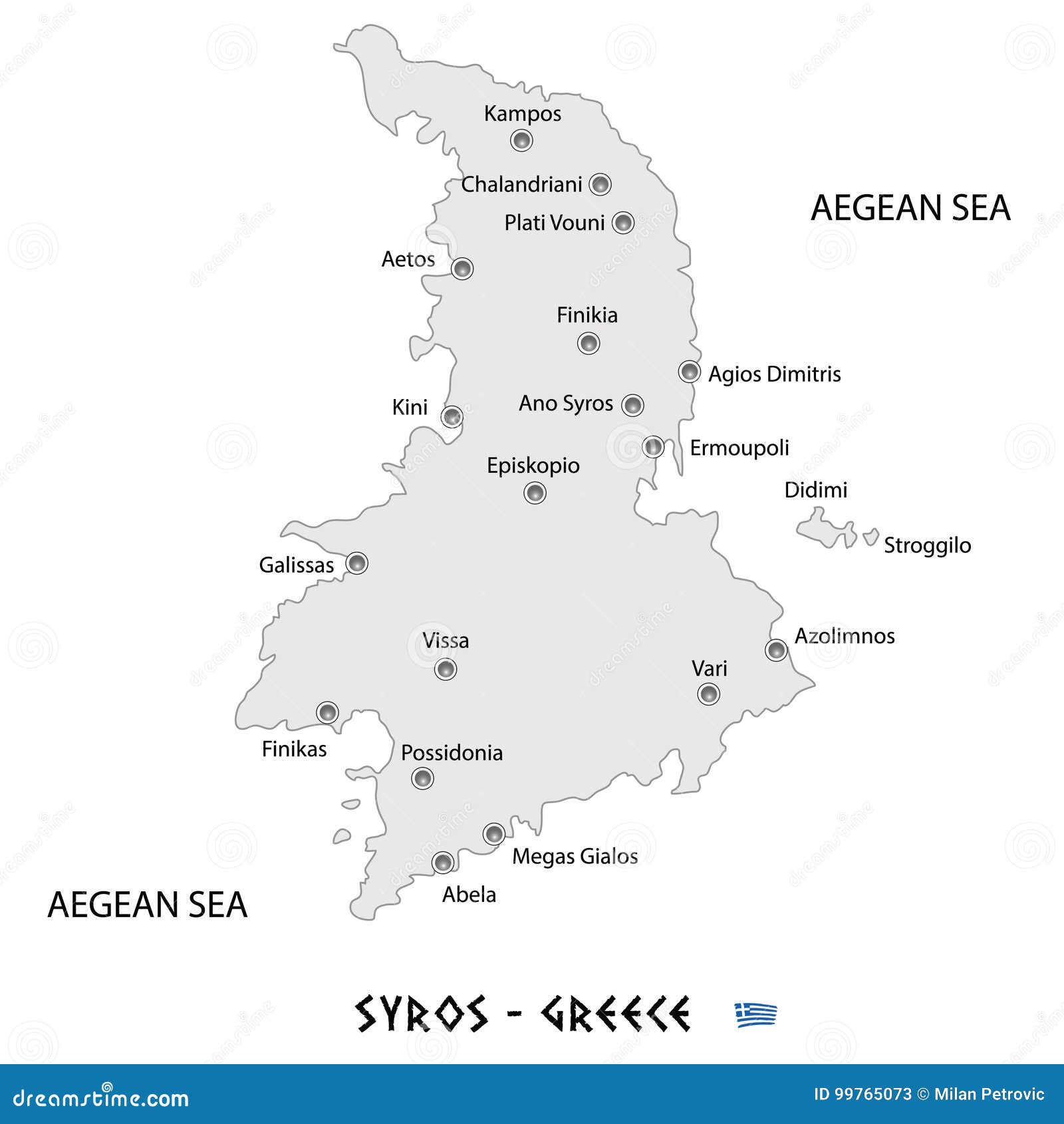 Island of Syros in Greece White Map Illustration Stock Vector ...