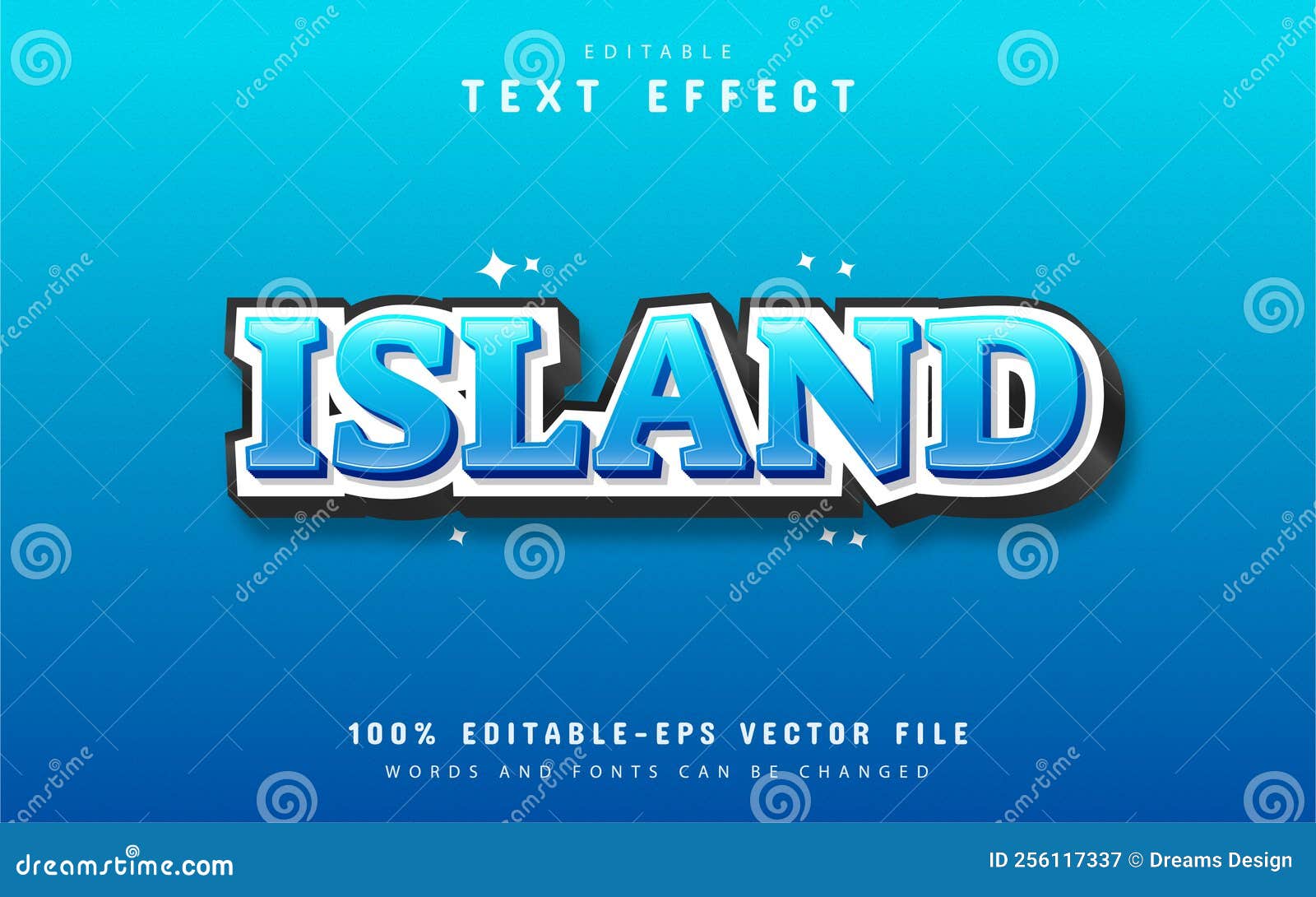 Island Text, 3d Blue Gradient Style Text Effect Stock Vector ...