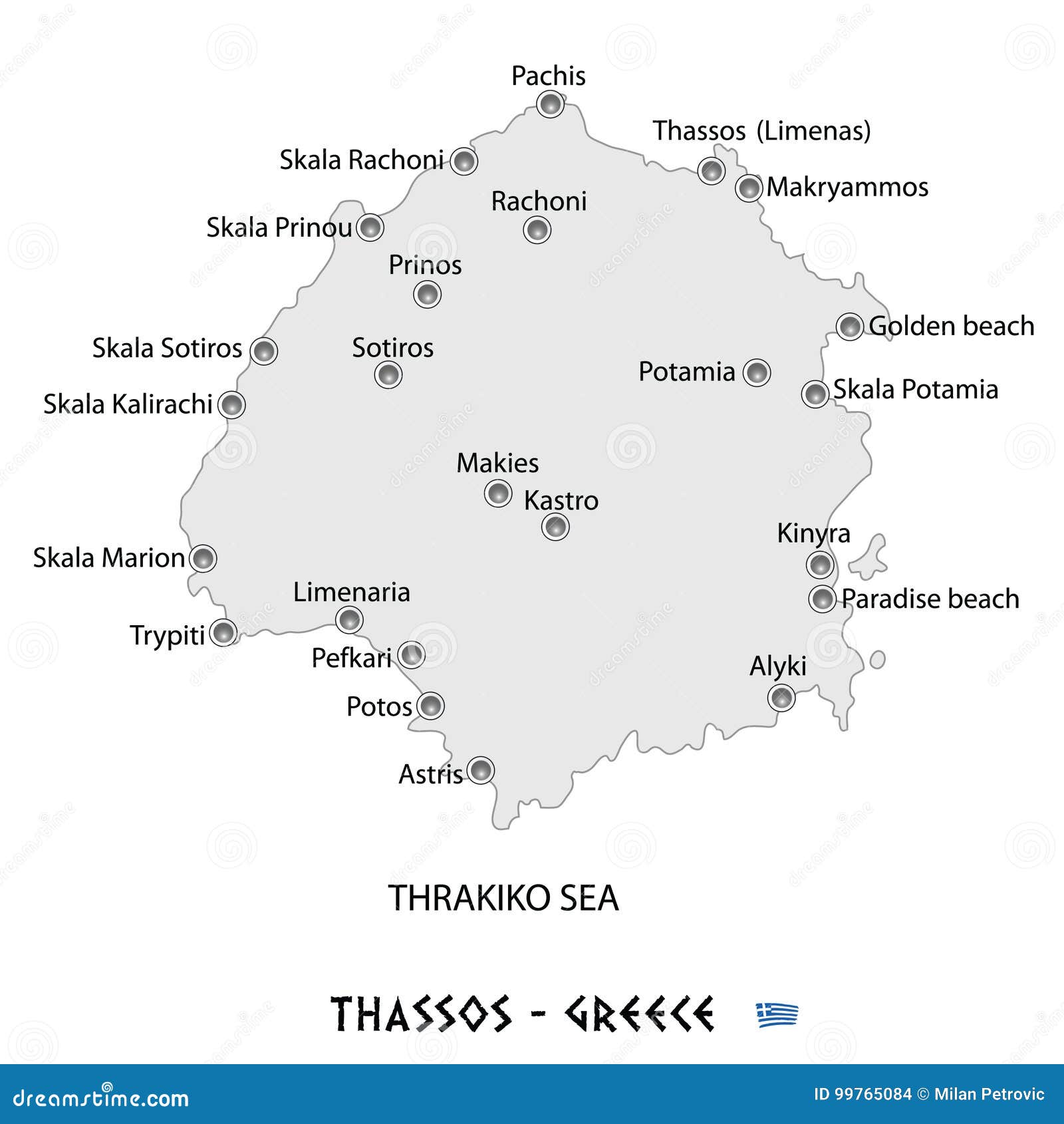Island Of Thassos In Greece Vector Map Silhouette. Stock Illustration ...