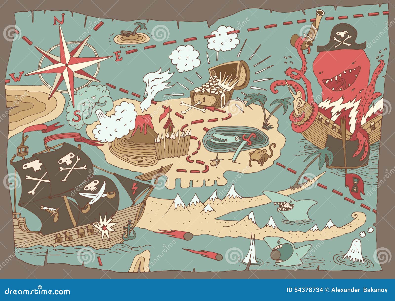 Island Treasure Map ,pirate Map, Illustration Stock Illustration ...