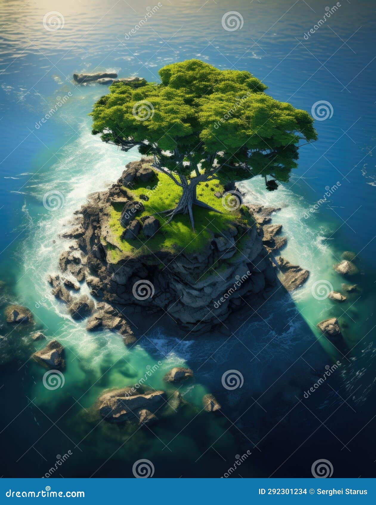 An Island with a Tree on it in the Middle of the Ocean. AI Stock Photo ...