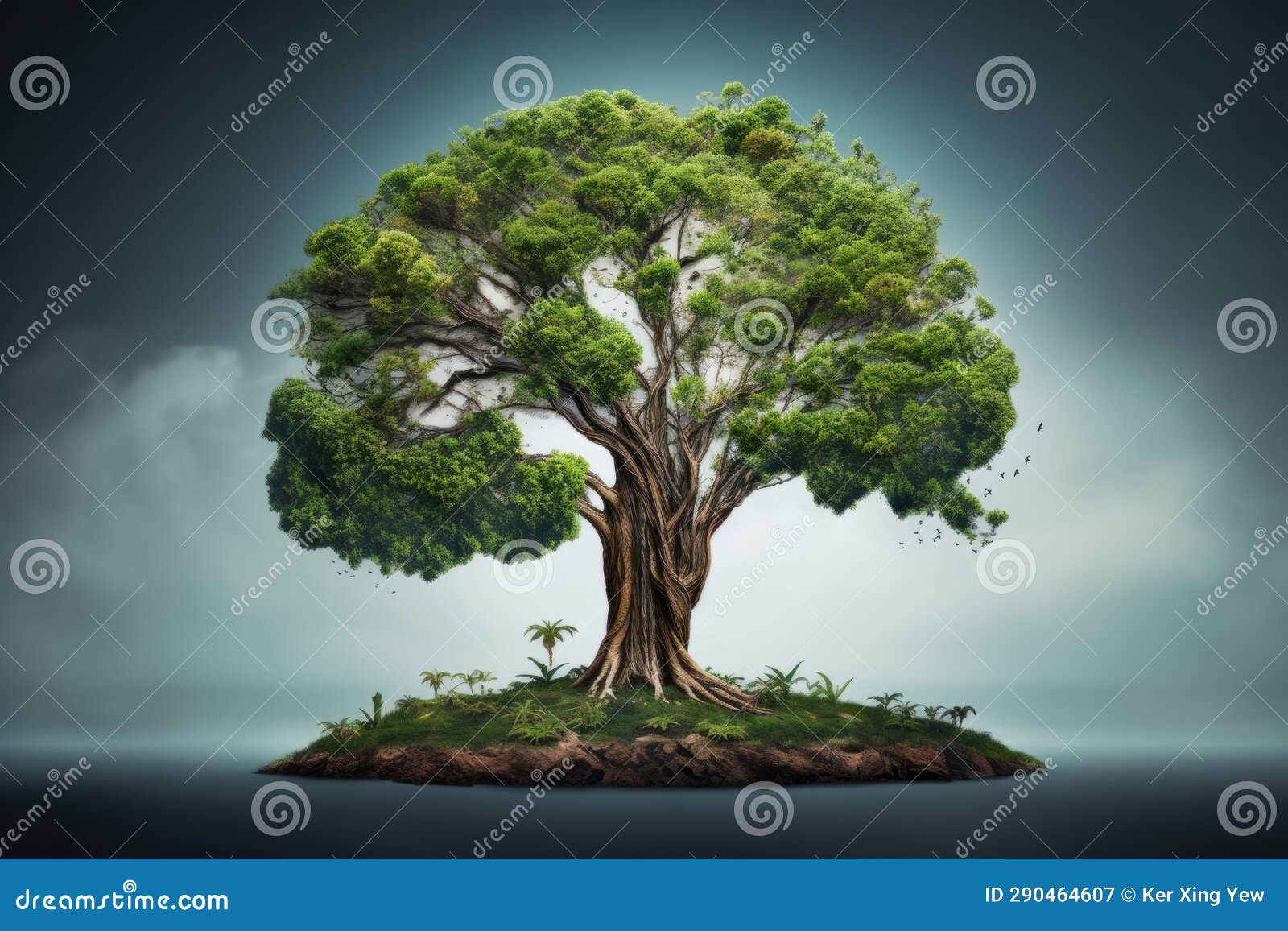 Island with a Tree on Top of it Stock Illustration - Illustration of ...