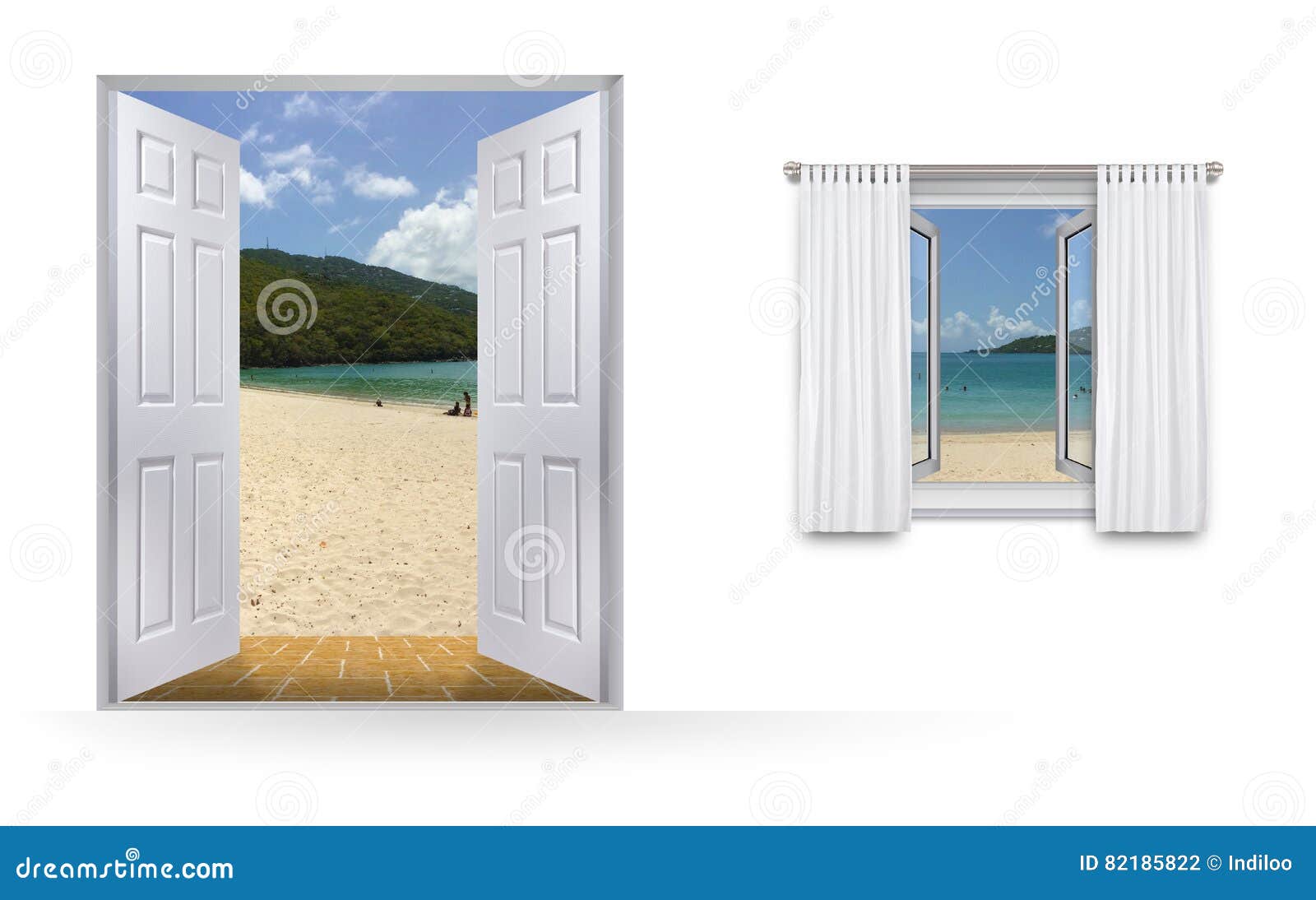 Island View through Doors and Window Stock Photo - Image of ajar ...