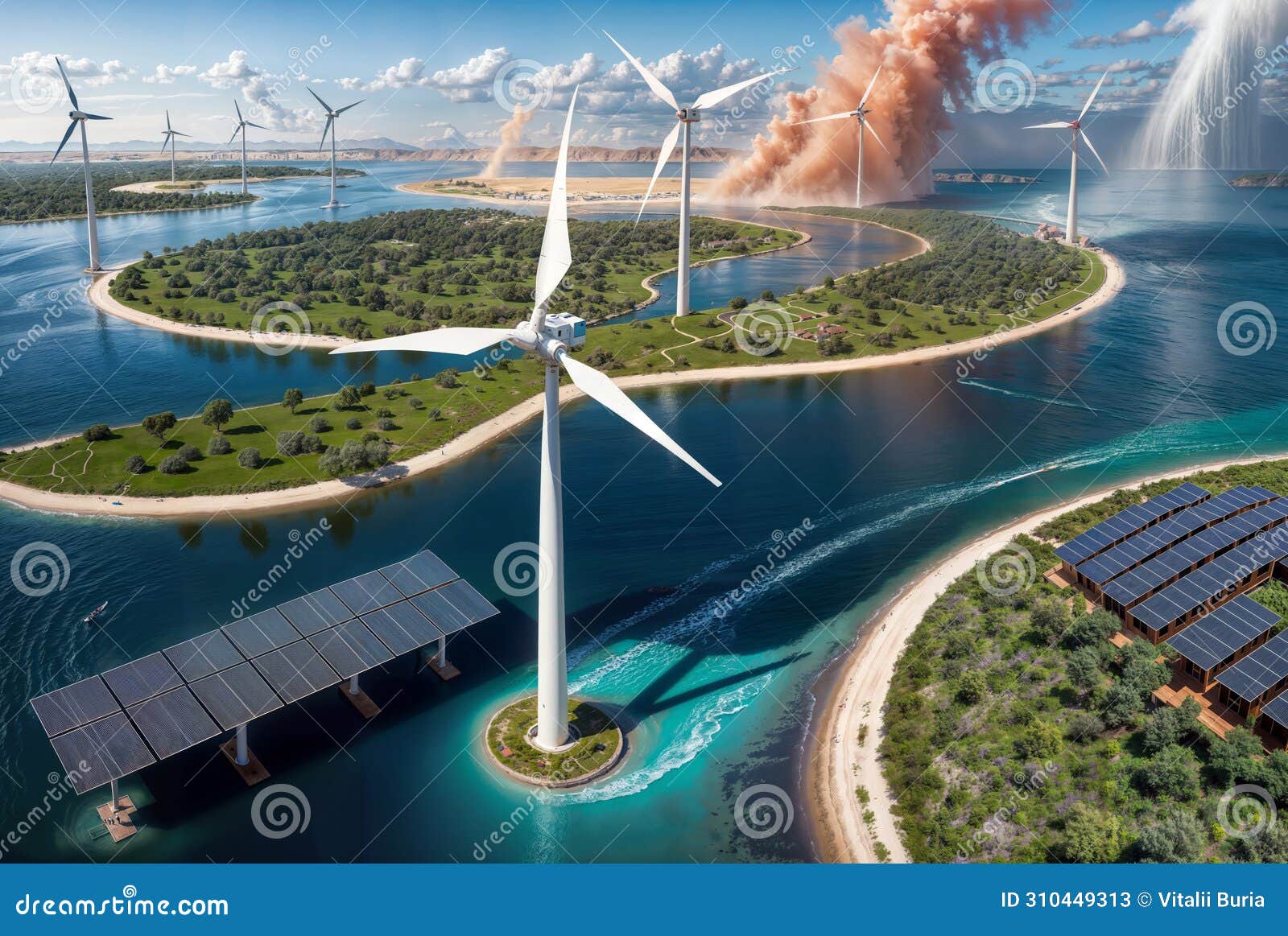 Island Paradise: Wind Turbines & Solar Panels, Generative Ai Stock ...