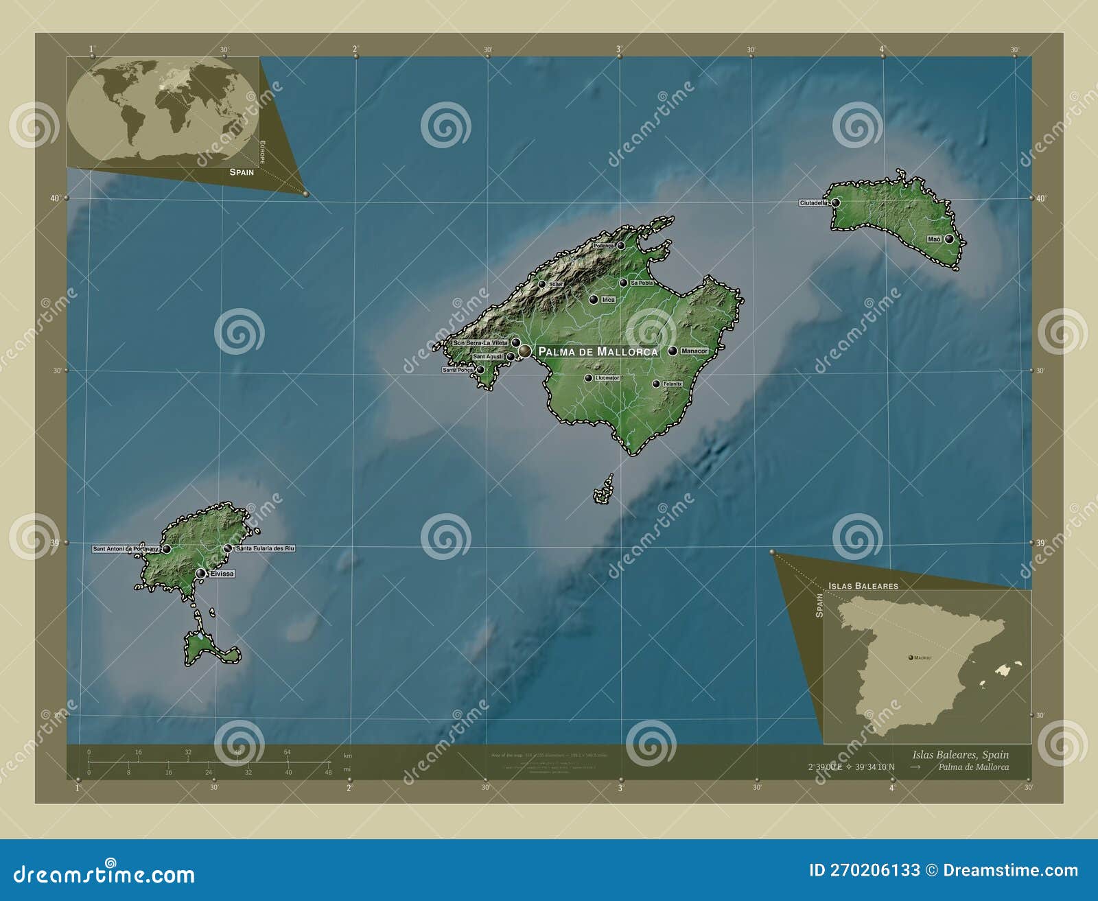 Islas Baleares, Spain. Wiki. Labelled Points of Cities Stock ...