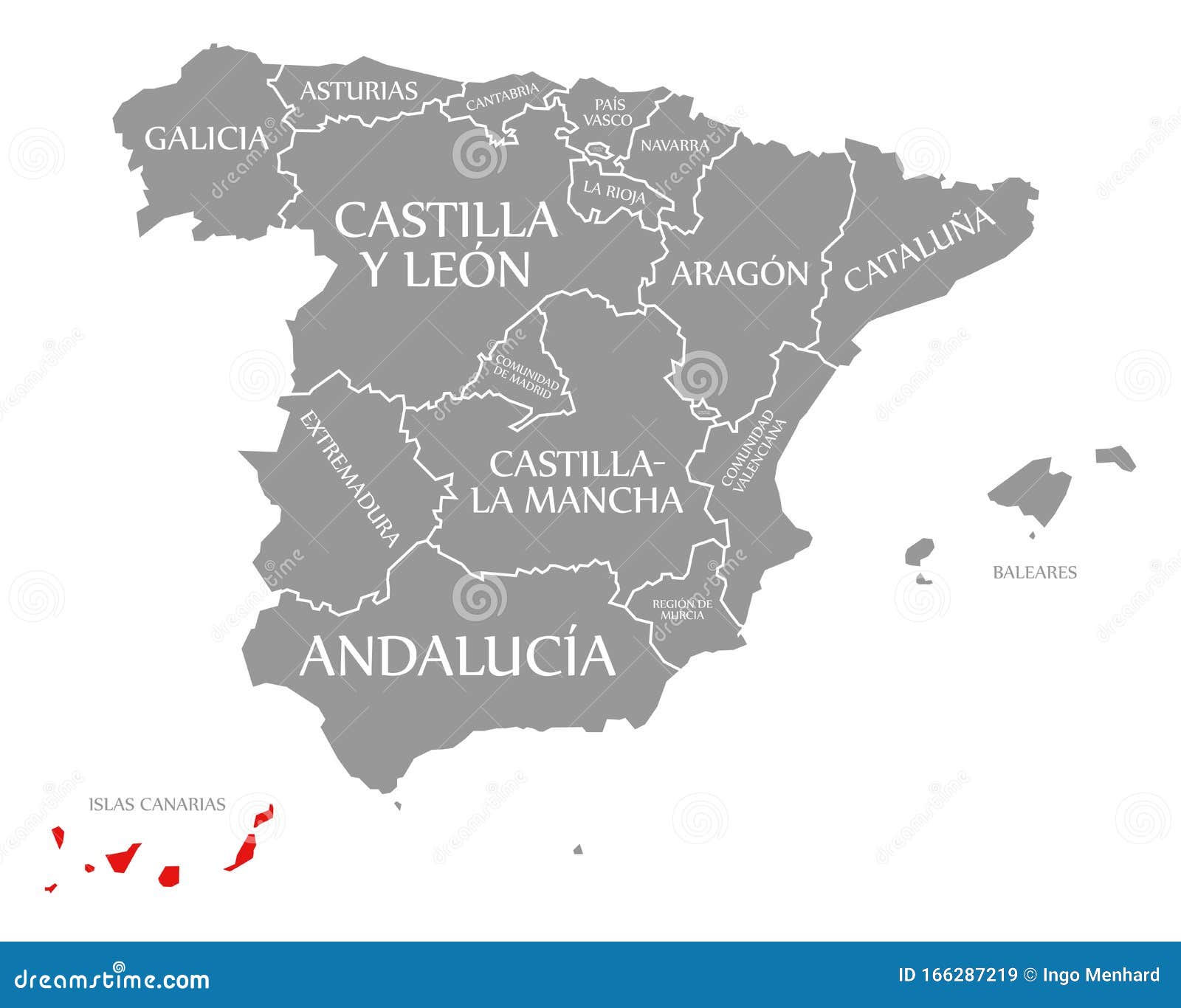 Islas Canarias Red Highlighted in Map of Spain Stock Illustration ...