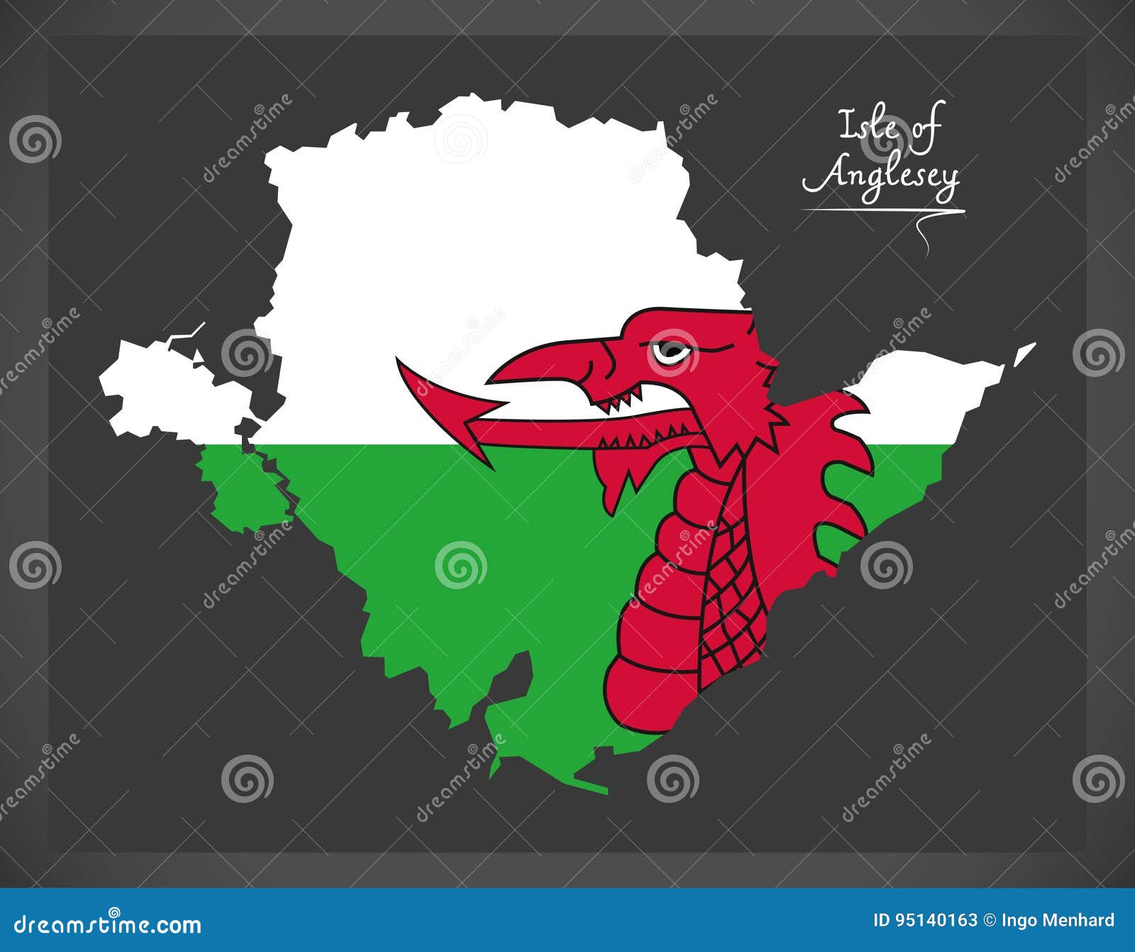 Isle of Anglesey Wales Map with Welsh National Flag Stock Vector ...