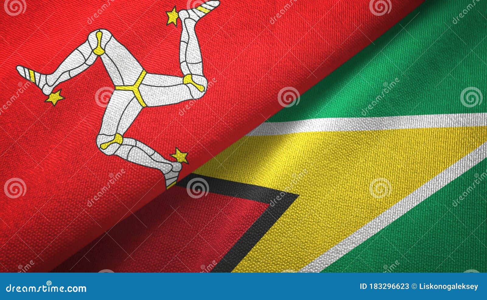 Isle of Mann and Guyana Two Flags Textile Cloth, Fabric Texture Stock ...