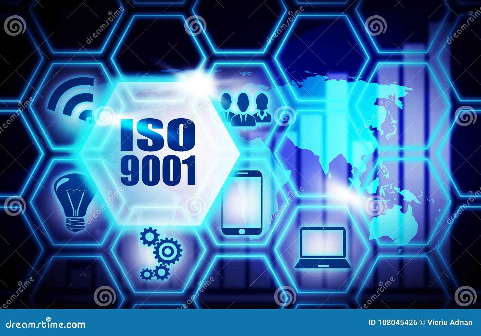 Iso 9001 Blue Background Plan Stock Illustration - Illustration of ...