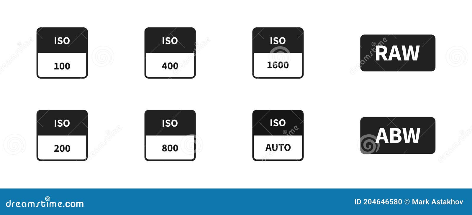 ISO Camera Icon Set. Vector Iso Symbol Collection Stock Vector ...