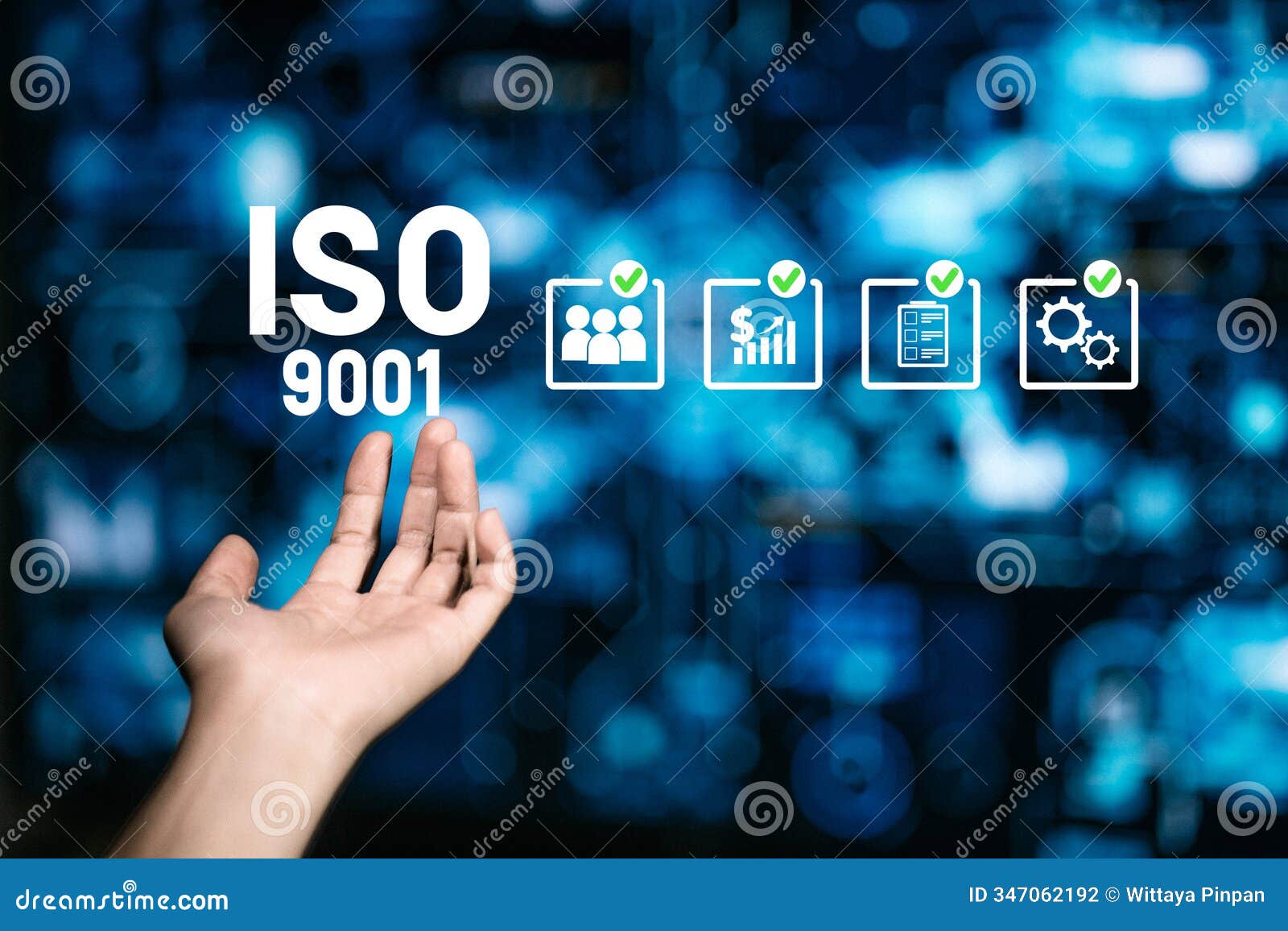 ISO 9001 Certification And Quality Management Concept. Businessman ...