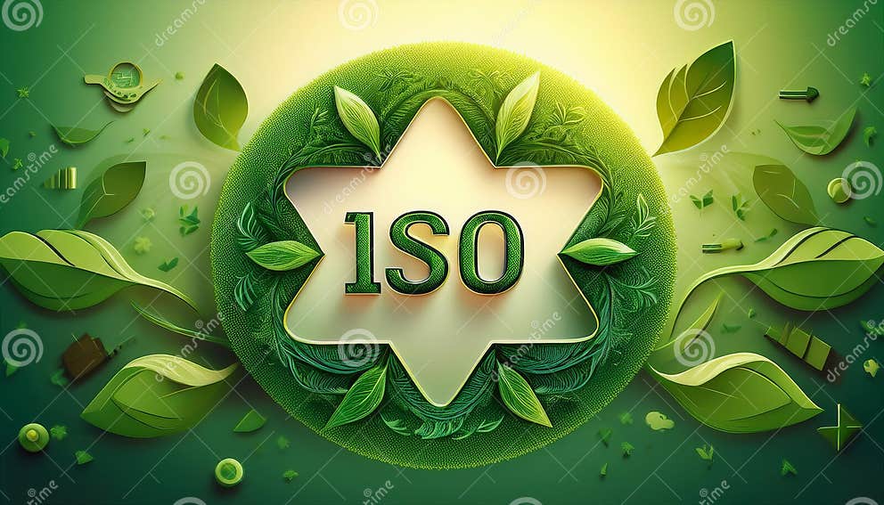 ISO Certification Emblem Surrounded by Greenery and Nature-inspired ...