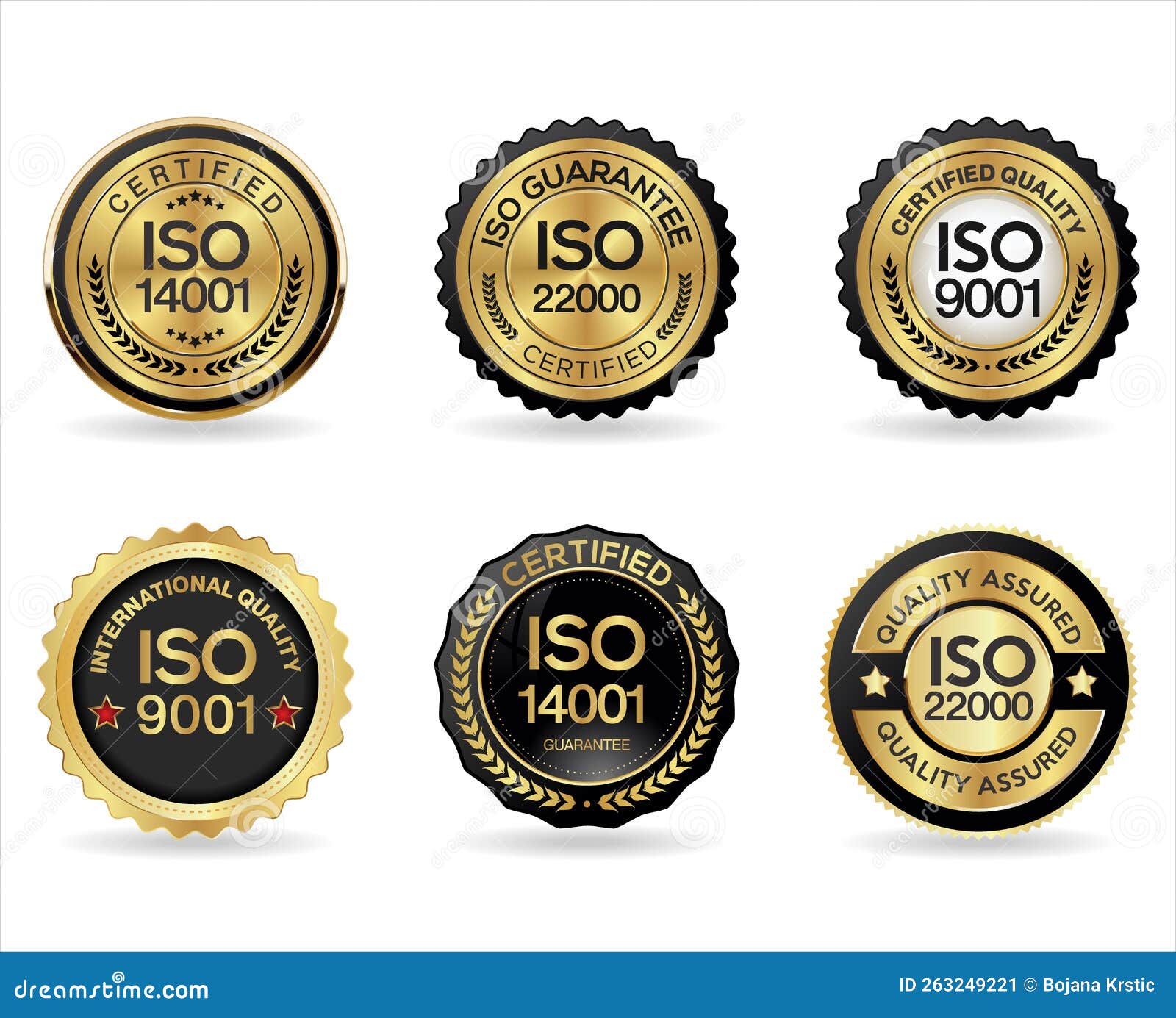 Iso Certification Gold and Black Badge Collection Stock Illustration ...