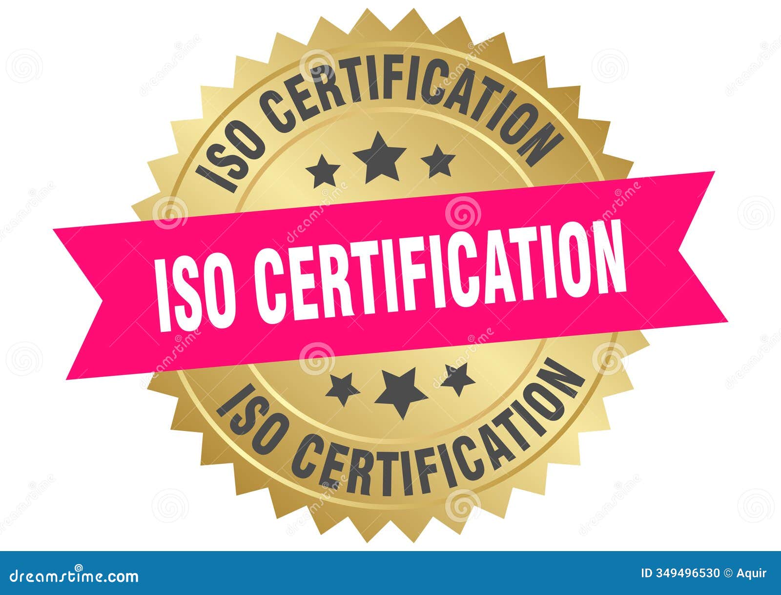 Iso Certification. Iso Certification Round Pink and Gold Label Isolated ...