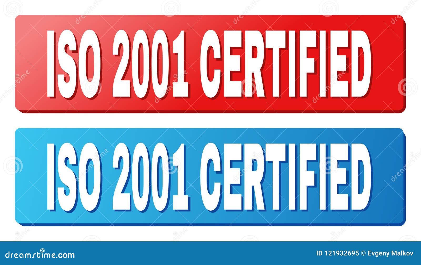 ISO 2001 CERTIFIED Caption on Blue and Red Rectangle Buttons Stock ...