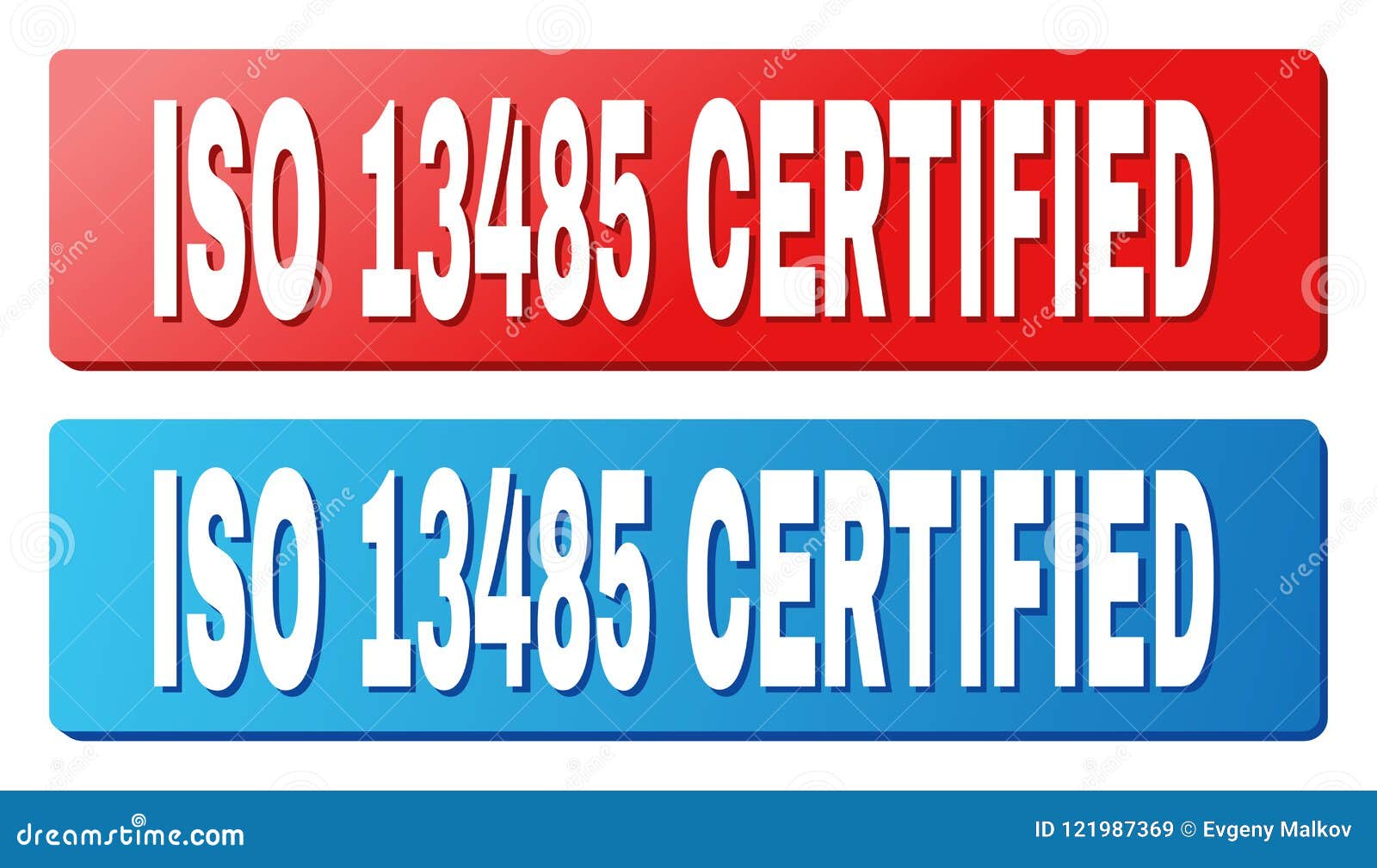 ISO 13485 CERTIFIED Caption on Blue and Red Rectangle Buttons Stock ...