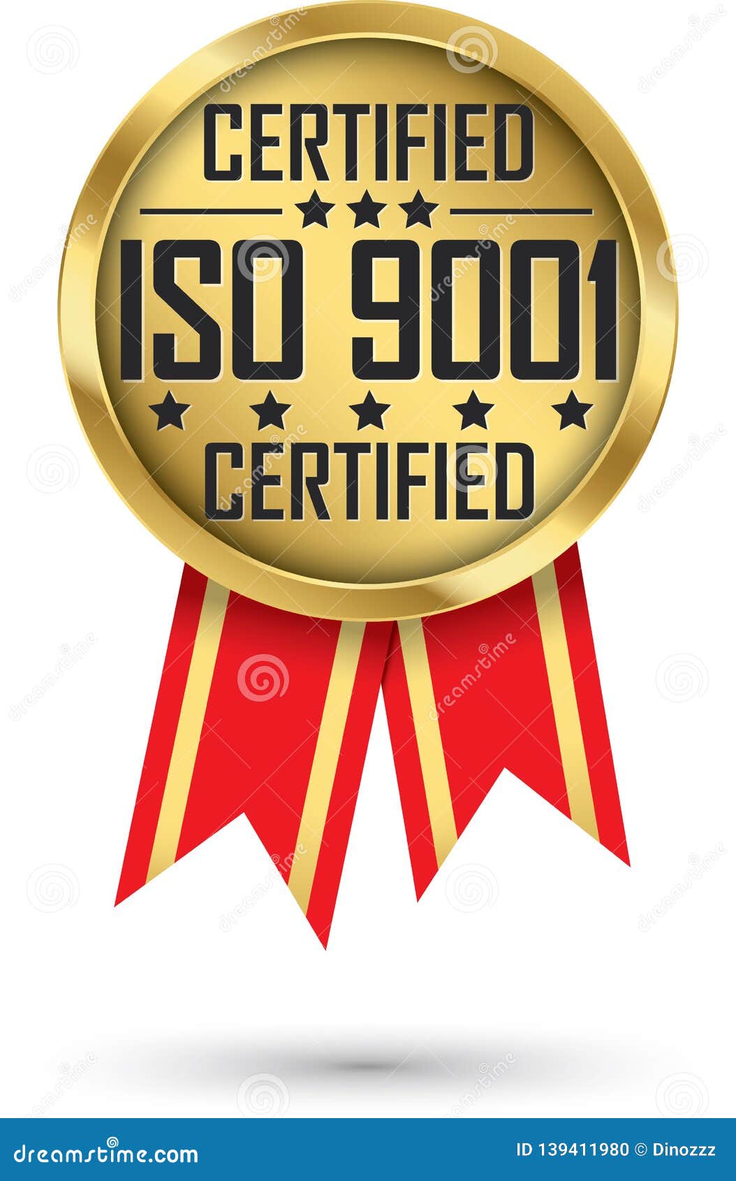 ISO 9001 Certified, Silver Badge With Red Ribbon - Vector Eps10 ...
