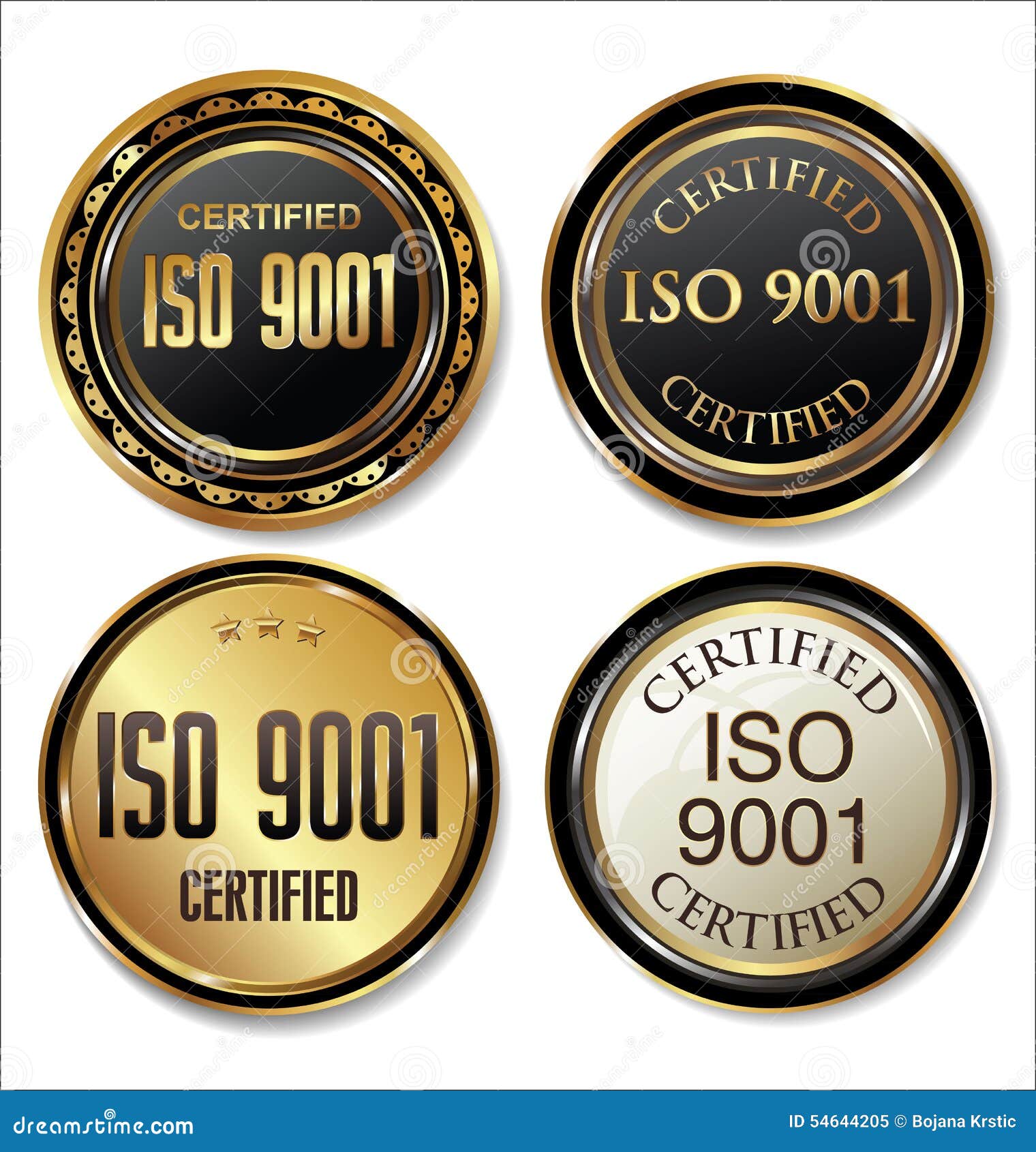 ISO 9001 Certified Golden Badge Collection Stock Illustration ...