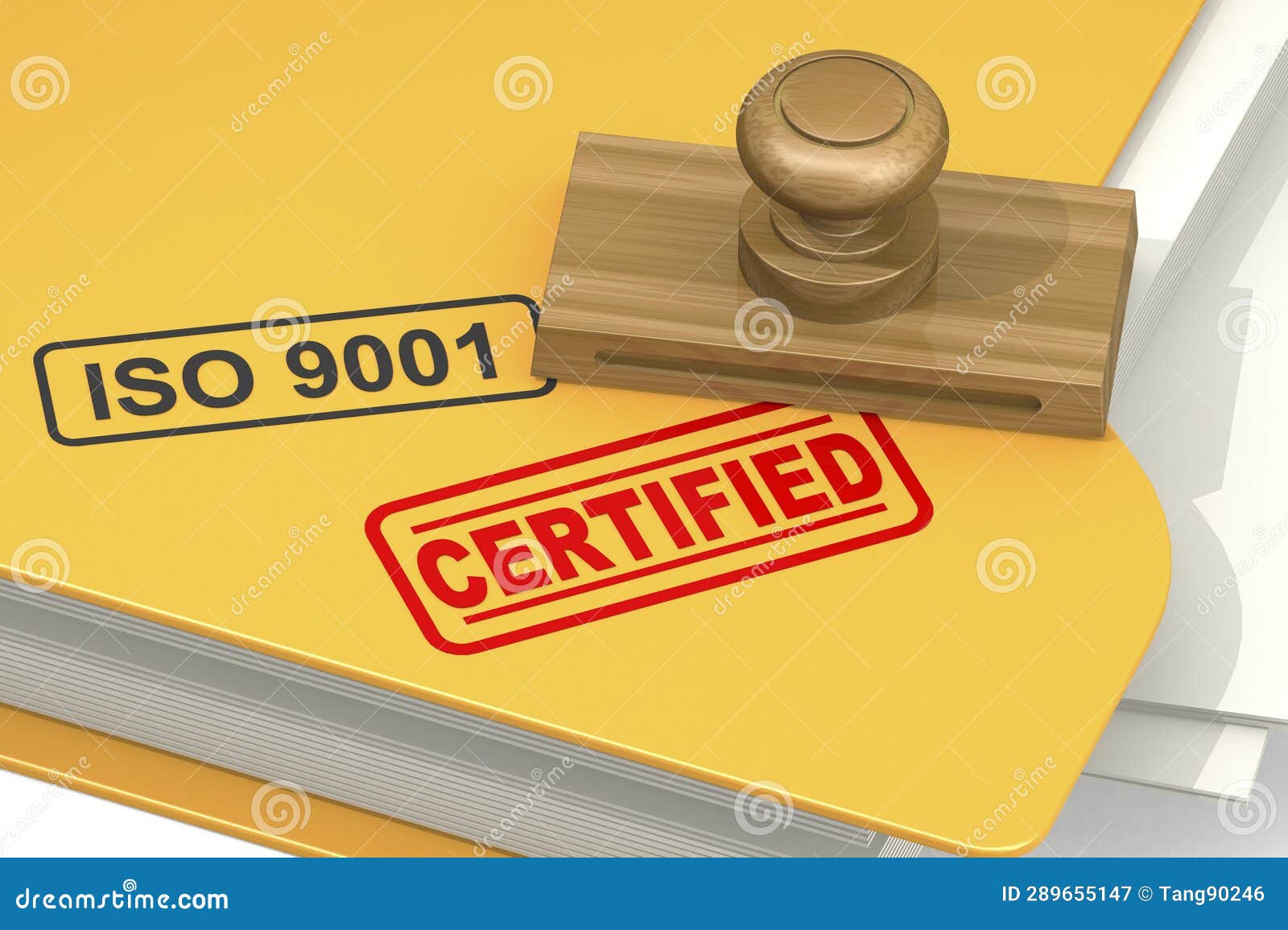ISO 9001 Certified Stamp with Yellow Folder Stock Illustration ...