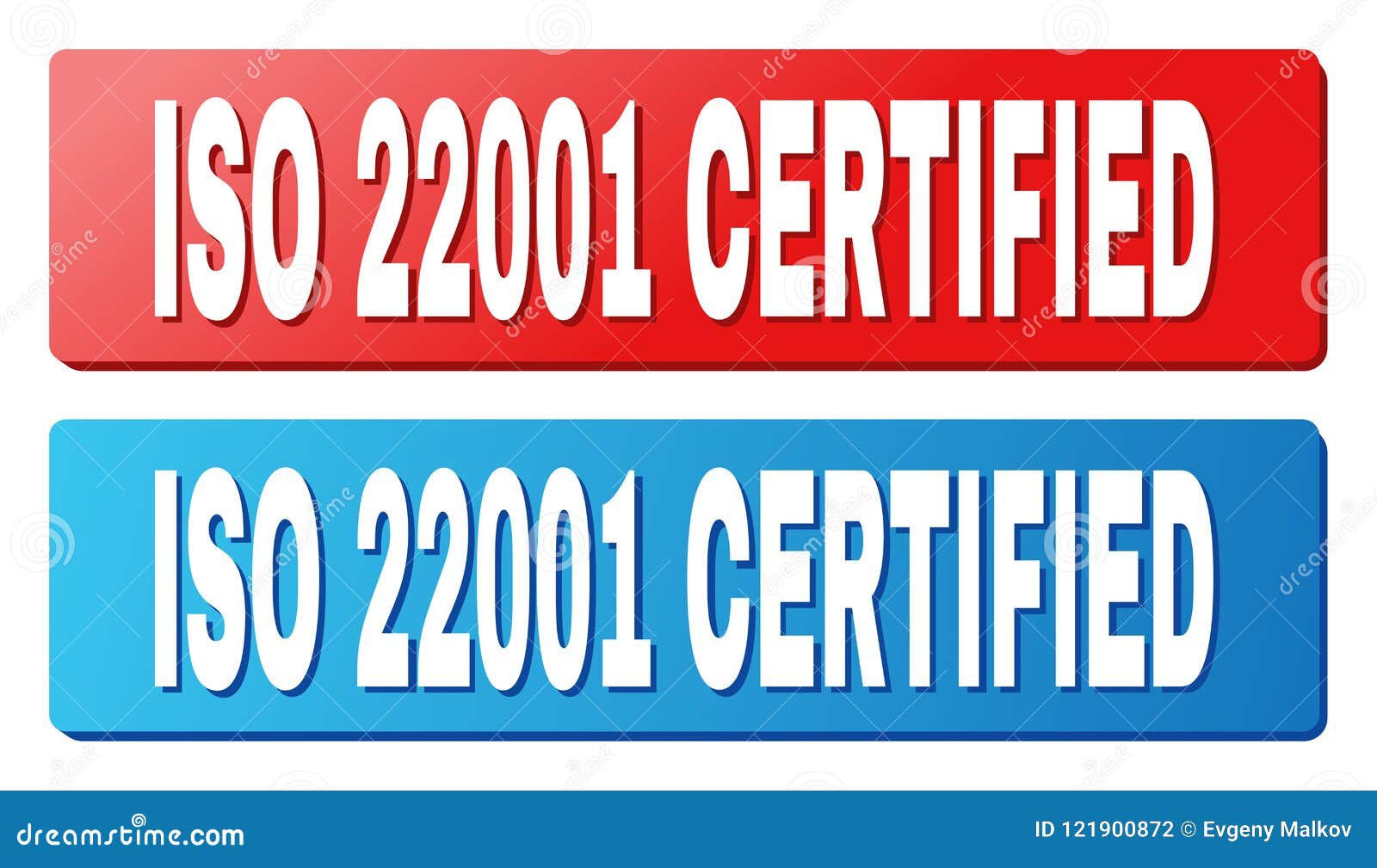 ISO 22001 CERTIFIED Caption on Blue and Red Rectangle Buttons Stock ...