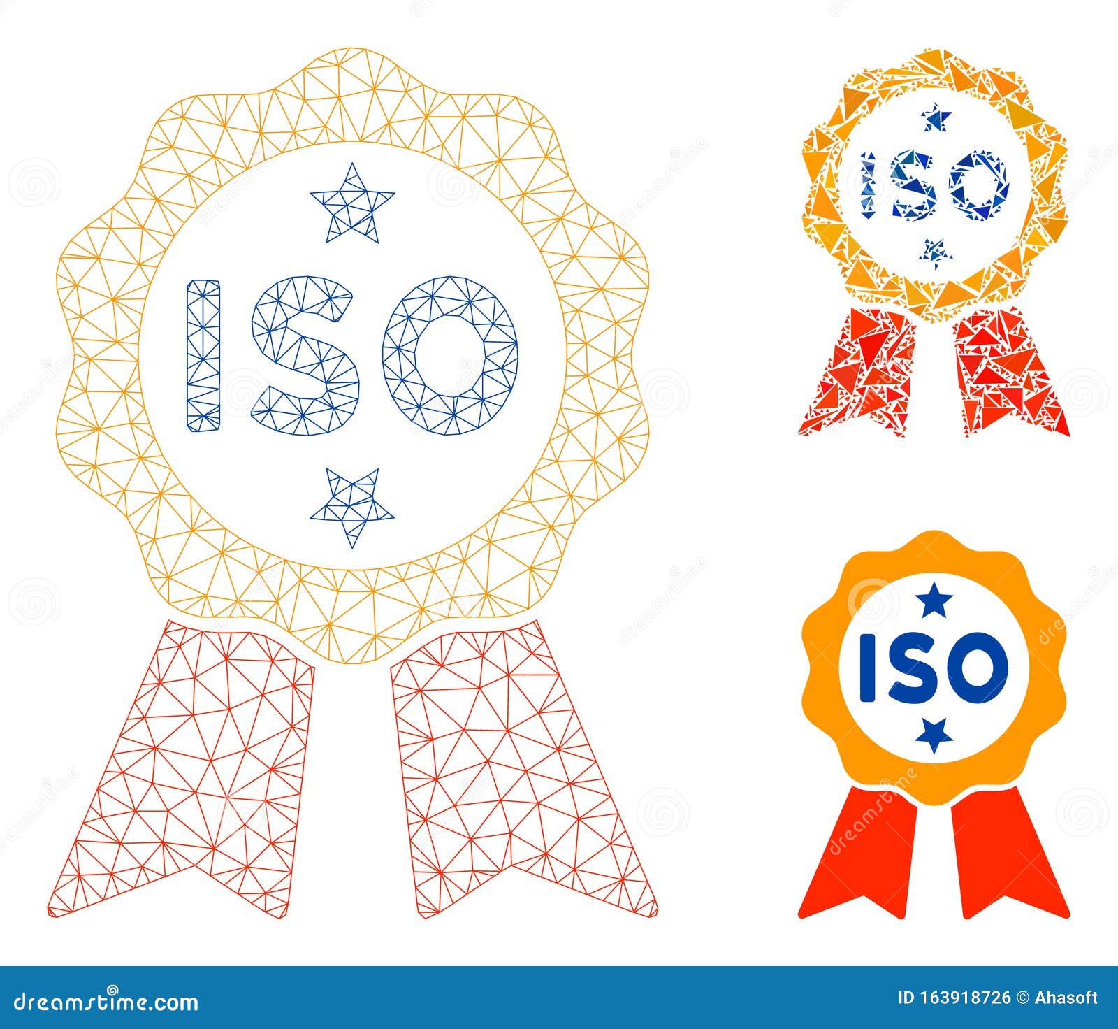 ISO Certified Vector Mesh 2D Model and Triangle Mosaic Icon Stock ...