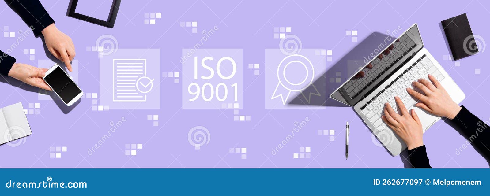 ISO 9001 Concept with People Working Together Stock Illustration ...