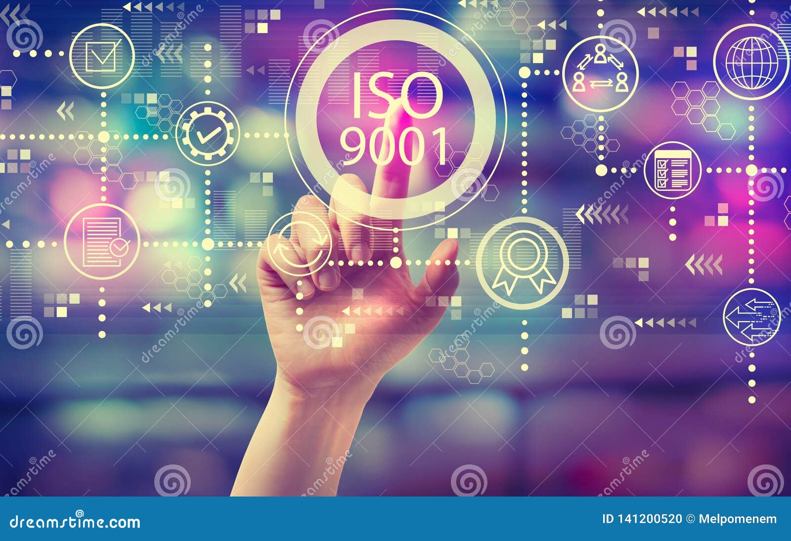 ISO 9001 with hand stock photo. Image of certified, certificate - 141200520