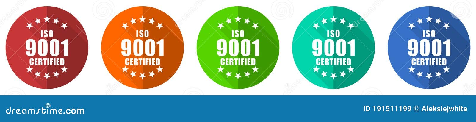 Iso 9001 Icon Set, Red, Blue, Green and Orange Flat Design Web Buttons ...
