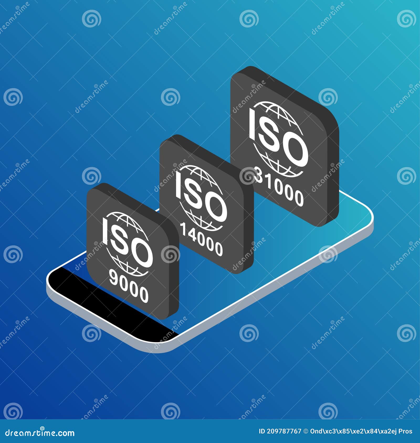 Iso 9000 Isometric Icon. Standard Quality Symbol. Vector Button Sign ...