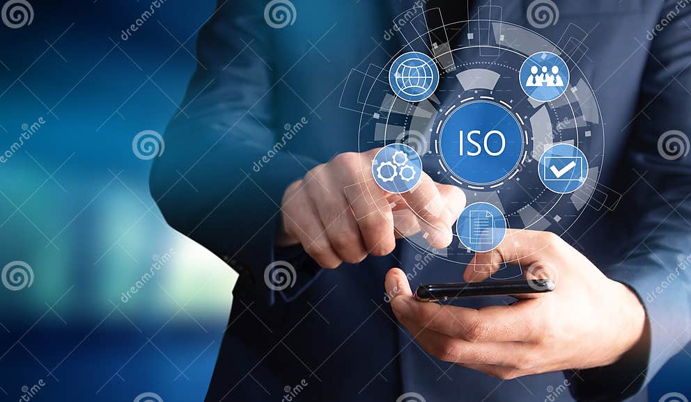 ISO with man using a phone stock photo. Image of business - 351685366