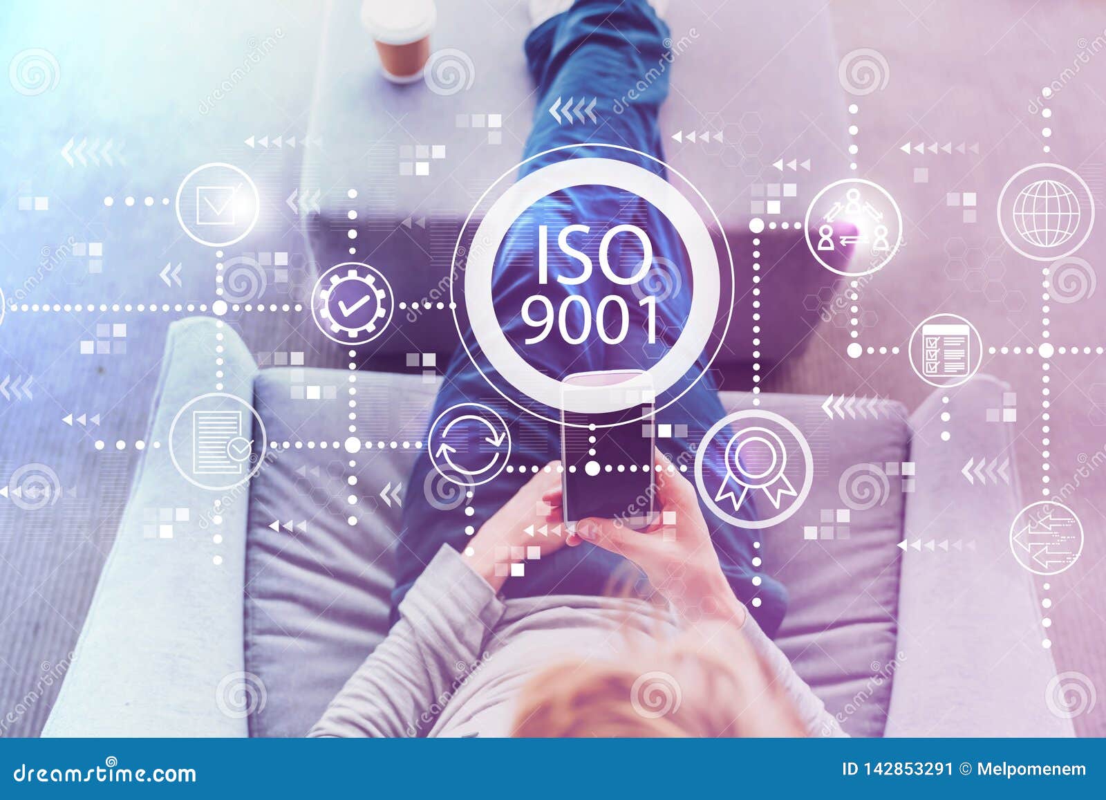 ISO 9001 with Man Using a Smartphone Stock Image - Image of business ...