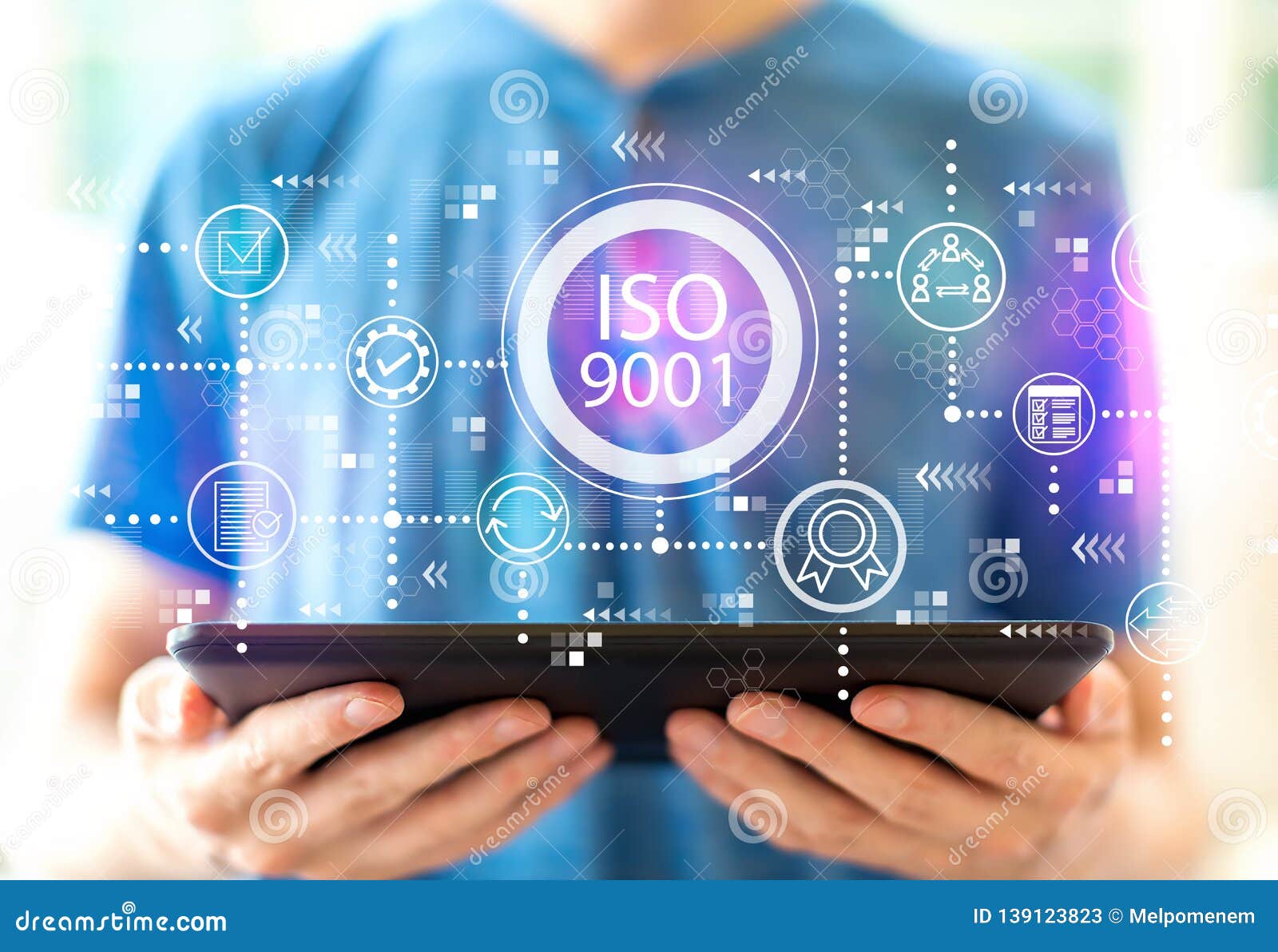 ISO 9001 with Man Using a Tablet Stock Image - Image of digital ...