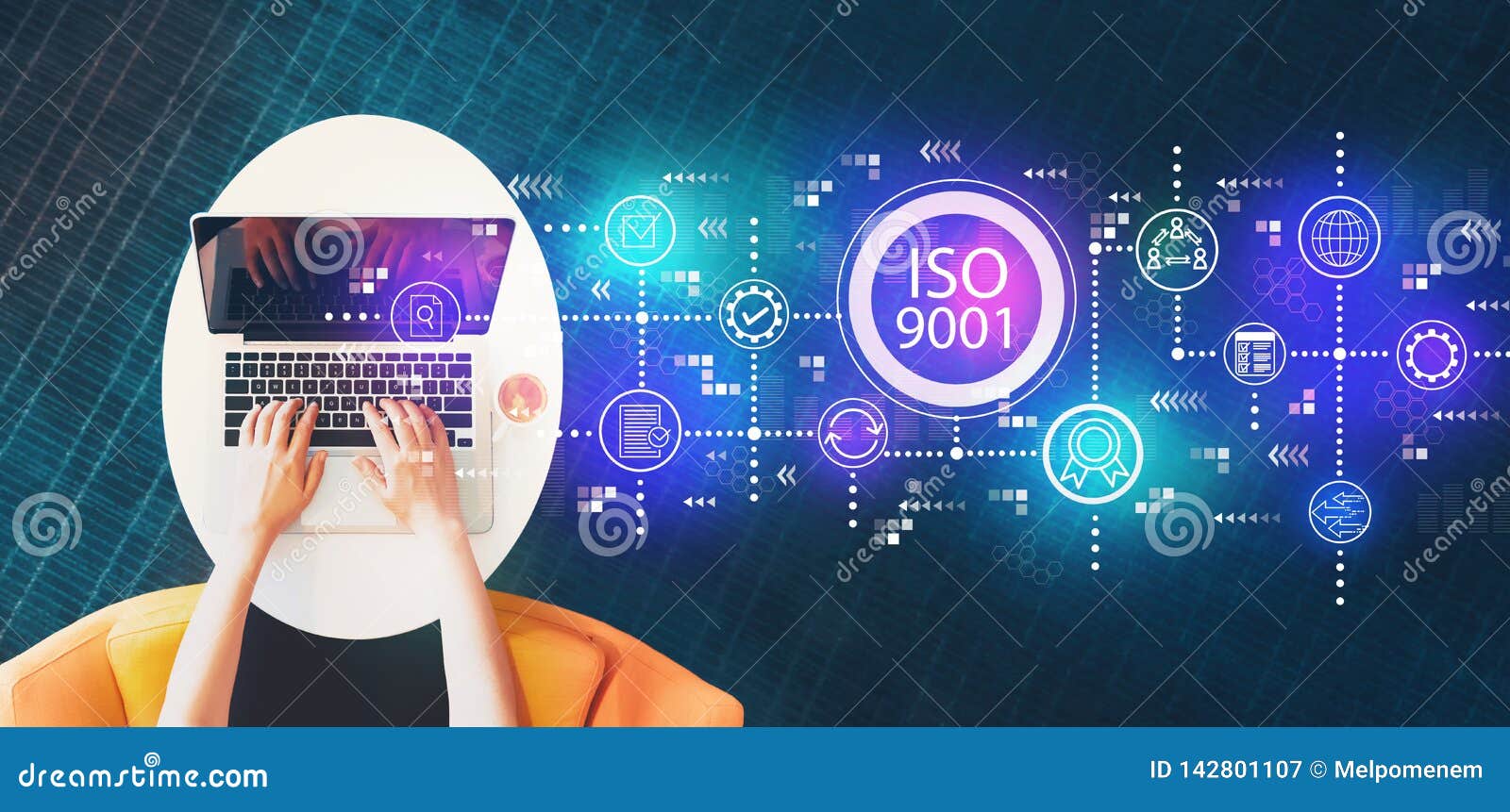 ISO 9001 with Person Using a Laptop Stock Image - Image of carpet ...