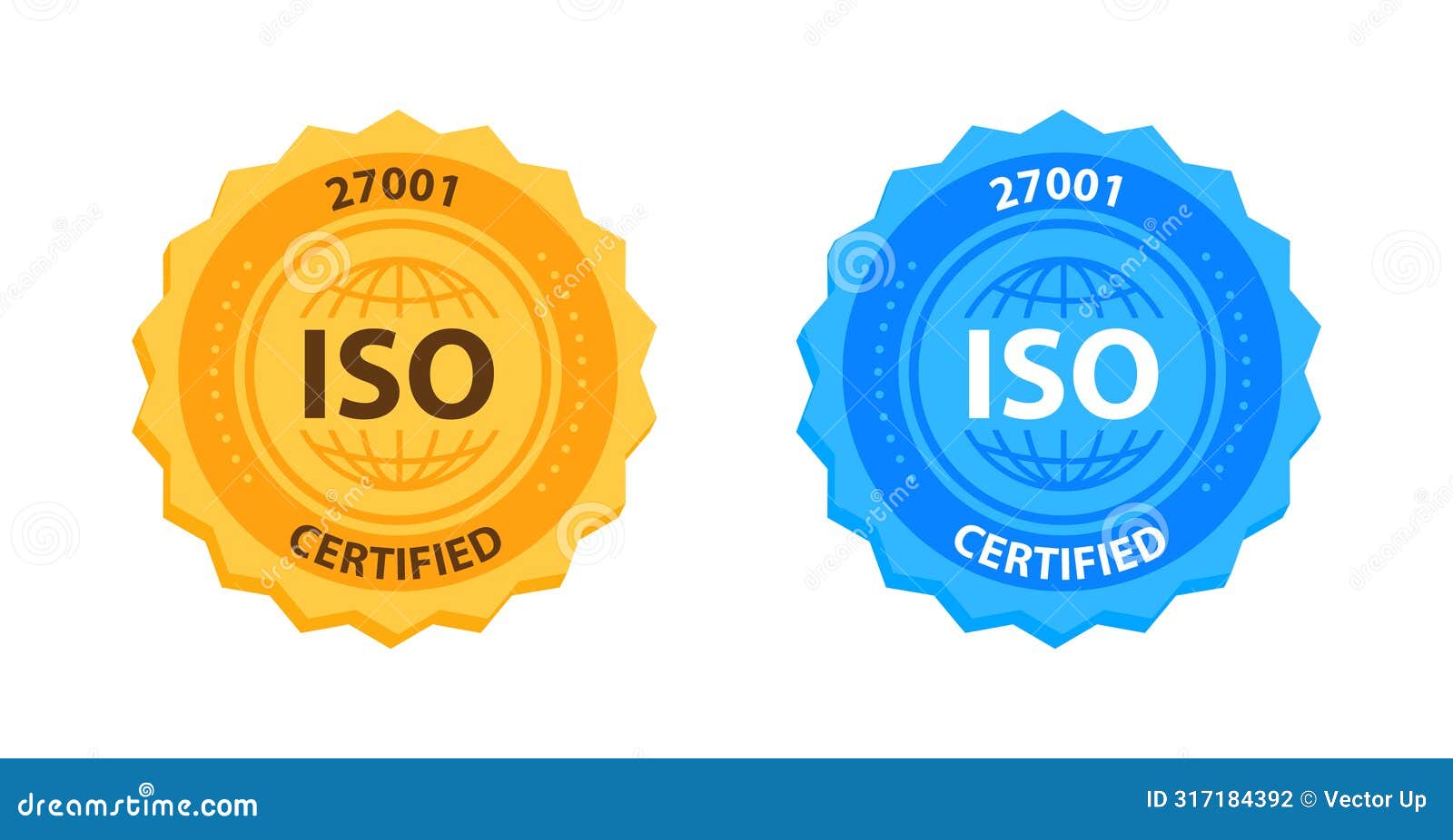 ISO 27001 Quality Management Certification Badge Gold and Blue. Vector ...