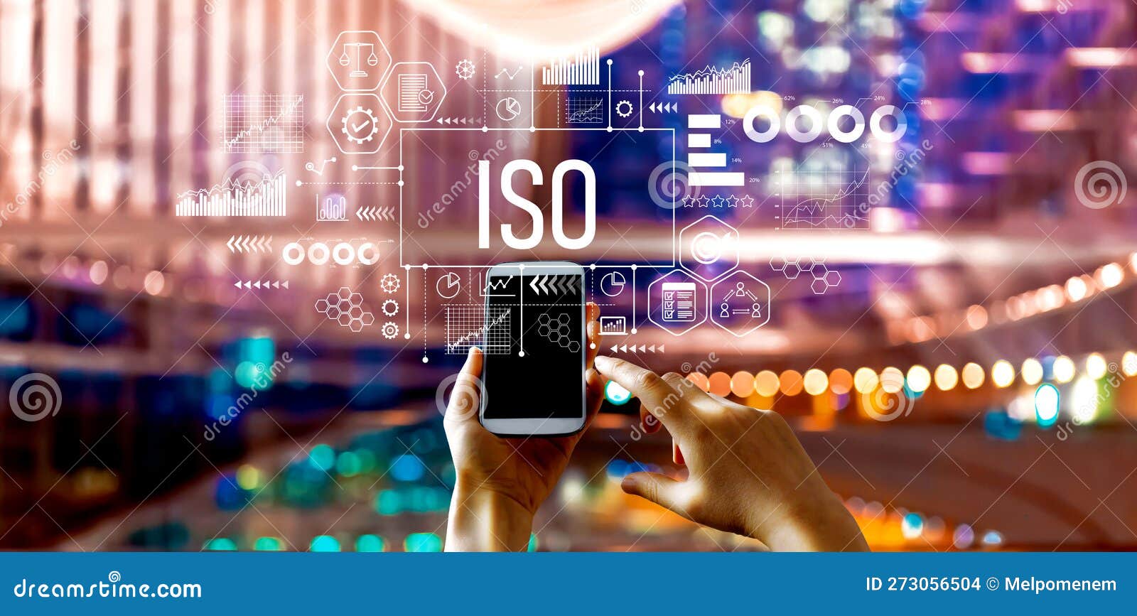 ISO Theme with Big City at Night Stock Photo - Image of standard ...