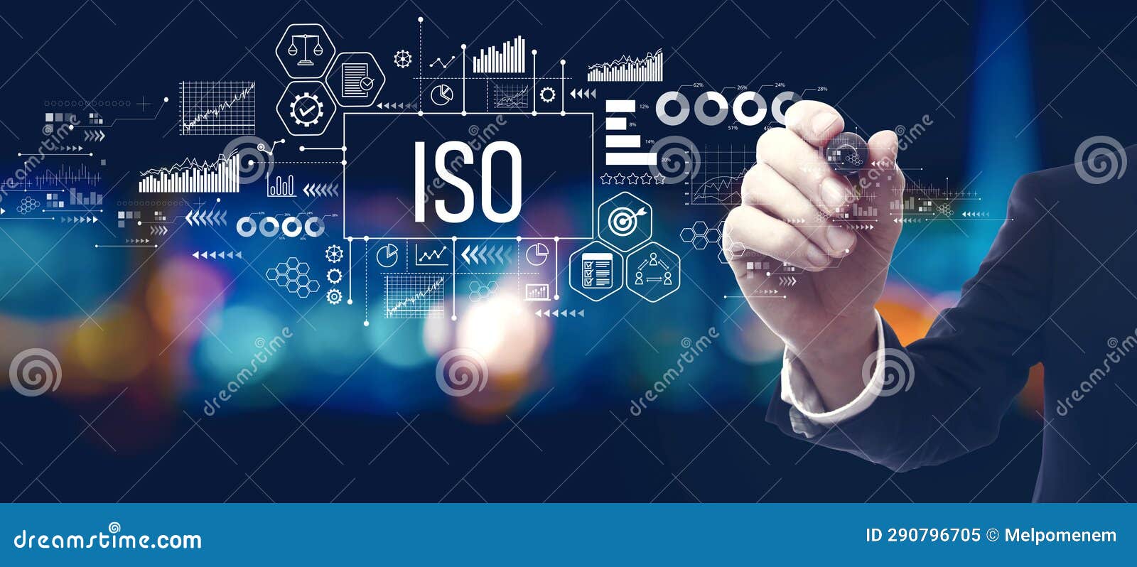 ISO Theme with Businessman at Night Stock Image - Image of tech ...
