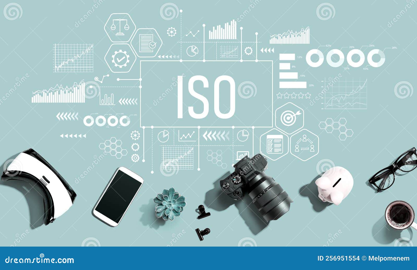 ISO Theme with Electronic Gadgets and Office Supplies Stock Photo ...