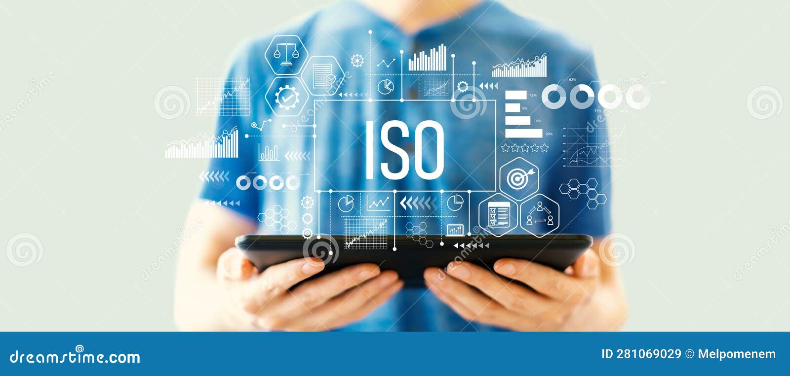 ISO Theme with Man Using a Tablet Stock Image - Image of certificate ...