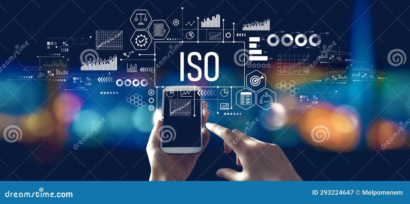 ISO Theme with Person Using a Smartphone at Night Stock Image - Image ...