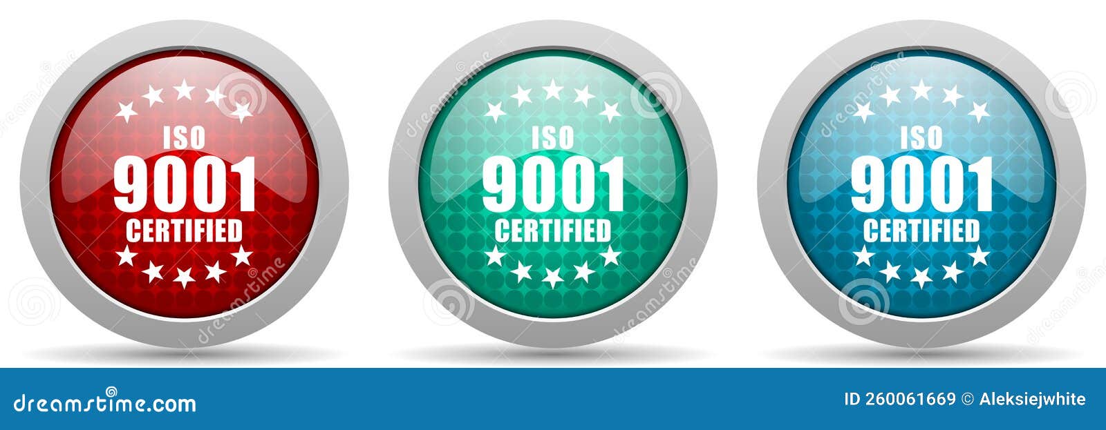 Iso 9001 Vector Icon Set, Glossy Web Buttons Collection Stock Vector ...
