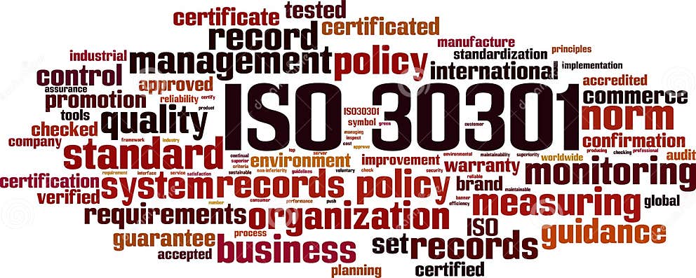 ISO 30301 word cloud stock vector. Illustration of norm - 214077881