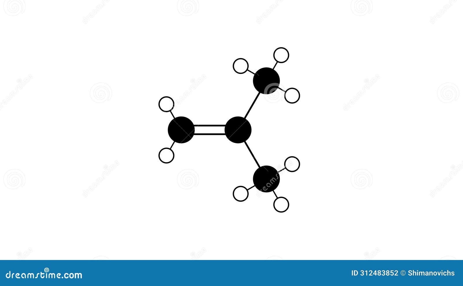 Isobutylene Molecule, Structural Chemical Formula, Ball-and-stick Model ...