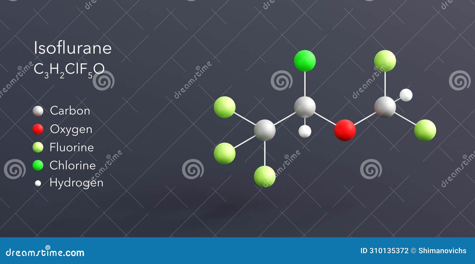 Isoflurane Molecule 3d Rendering, Flat Molecular Structure with ... Isoflurane Molecule 3d Rendering, Flat Molecular Structure with ...