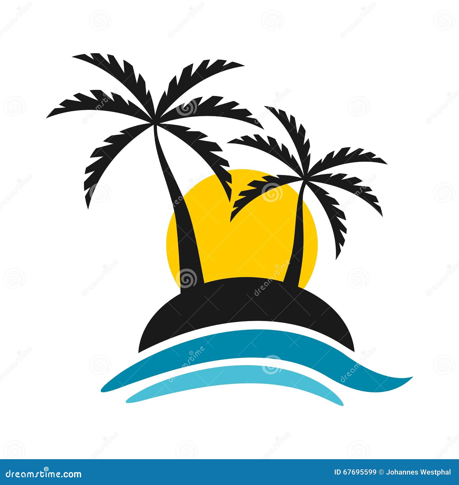 Isola Tropicale Con Il Tramonto Ed Il Mare Logo Vector Design ...